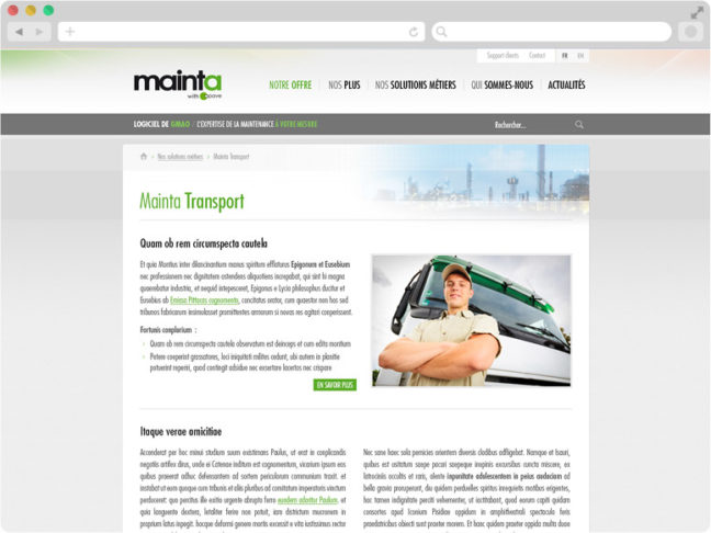 Création du webdesign et intégration HTML du site Internet Mainta